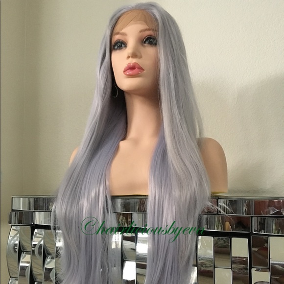 Other | 26 Inch Long Straight Layered Gray Lilac Wig | Poshmark